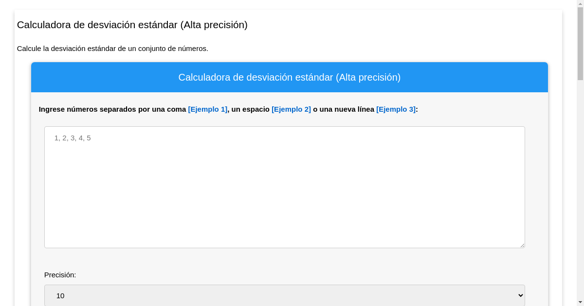 Calculadora de desviación estándar (Alta precisión)