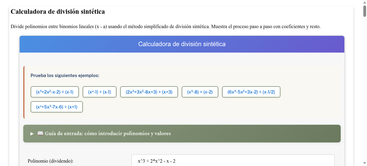 Calculadora de división sintética - División rápida de polinomios