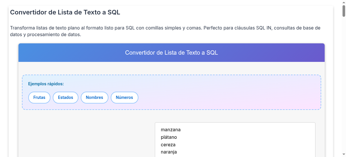 Convertidor de Lista de Texto a SQL - Convertir listas al formato de ...