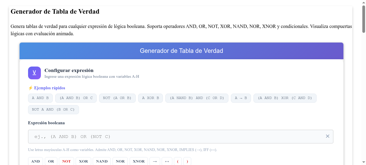 Generador de Tabla de Verdad - Evaluador y Visualizador de Expresiones ...