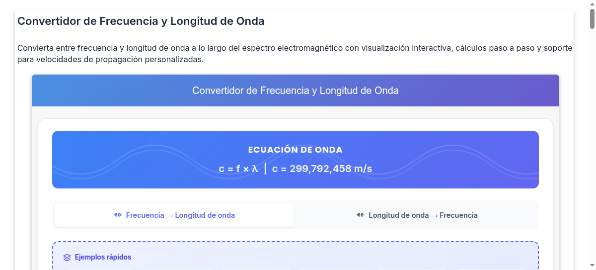 Convertidor de Frecuencia y Longitud de Onda - Calculadora del Espectro EM