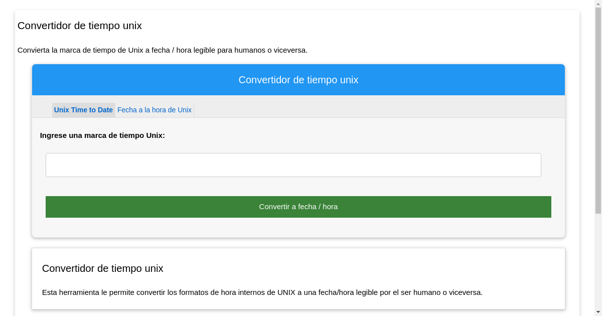Convertidor de tiempo de Unix - Convertir tiempo de Unix a la fecha