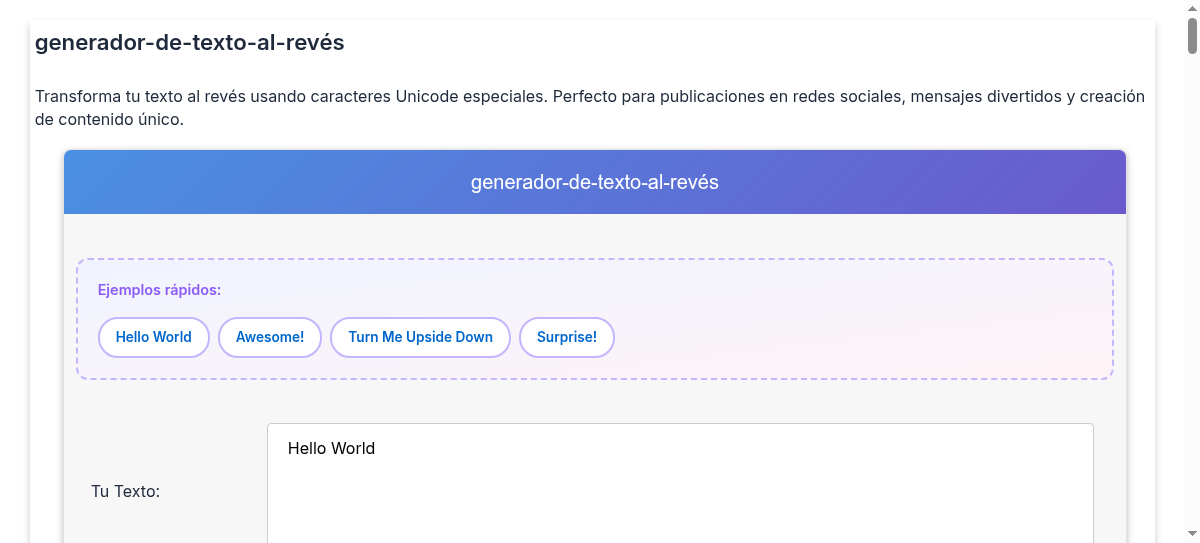 Generador de Texto al Revés - Voltea tu texto instantáneamente