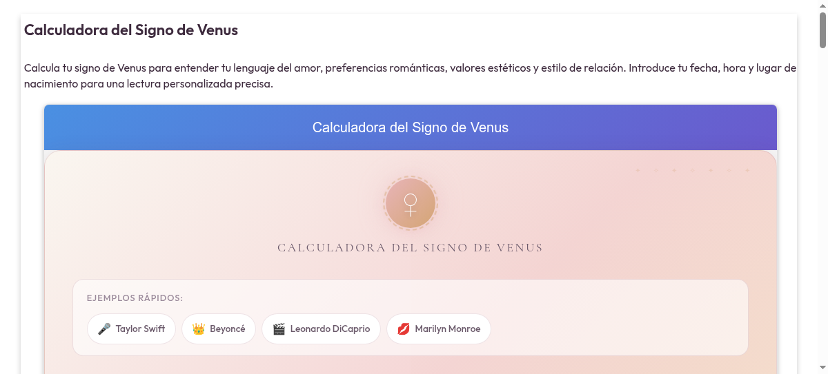 Calculadora del Signo de Venus Gratis - Descubre tu Estilo de Amor