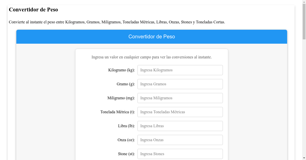Convertidor de Peso Interactivo y Gratuito