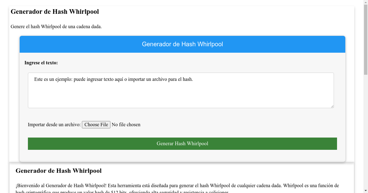 Generador de Hash Whirlpool