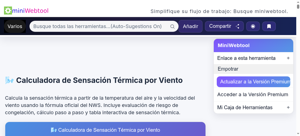 Calculadora de Sensación Térmica por Viento - Factor de Viento y Riesgo ...