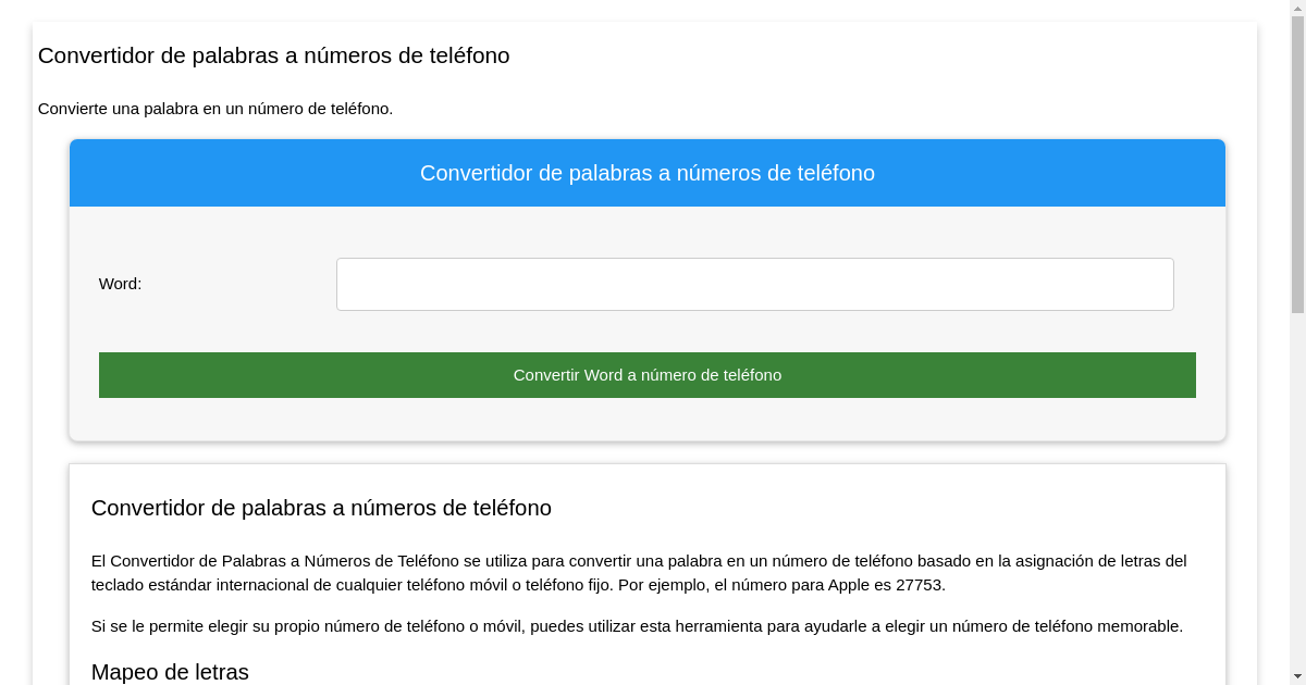 Convertidor de palabras a números de teléfono