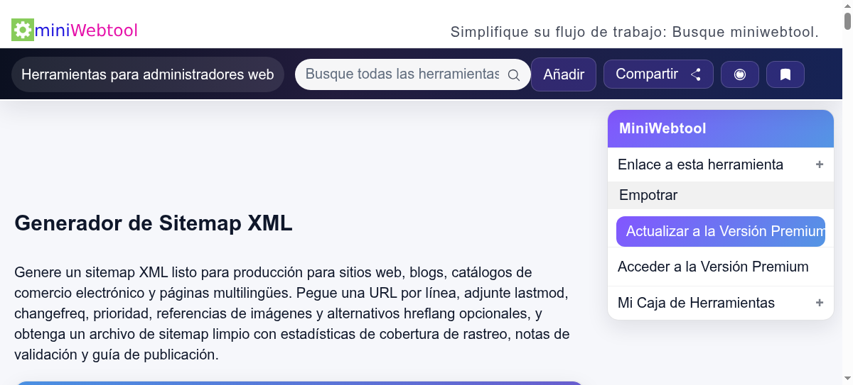 Generador de Sitemap XML para rastreo de motores de búsqueda, cobertura ...