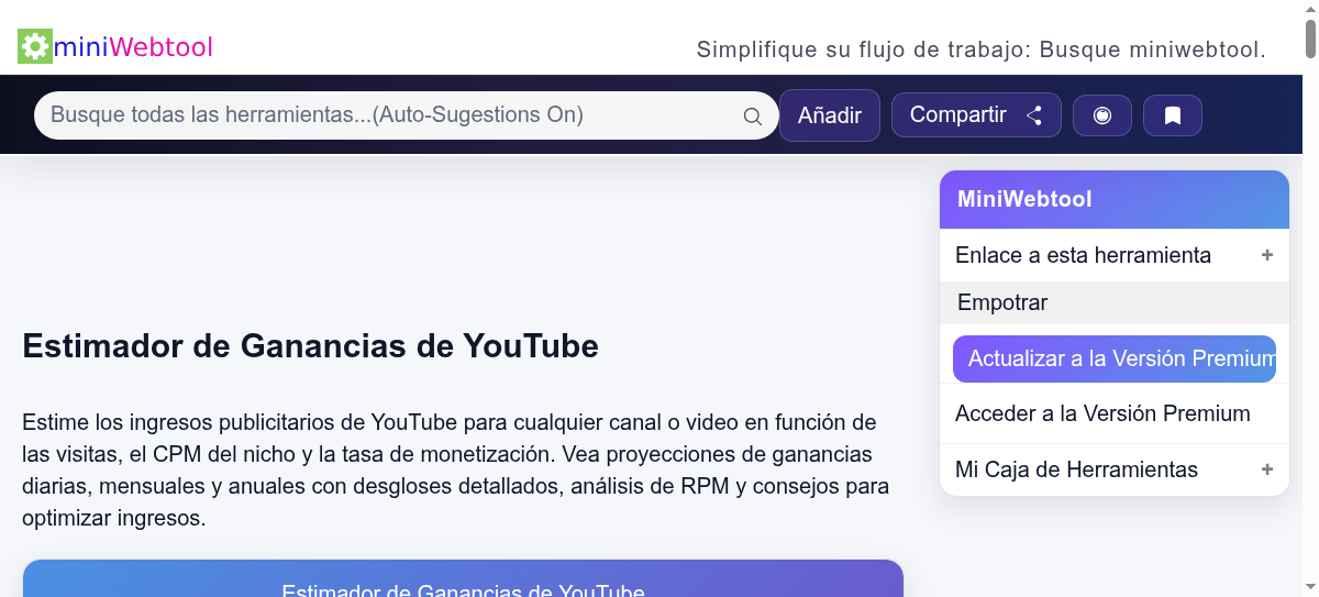 Estimador de Ganancias de YouTube - Calcular Ingresos Publicitarios y CPM