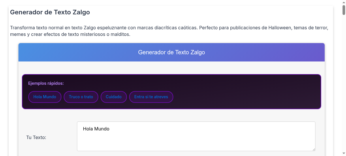 Generador de Texto Zalgo - Crear Texto Corrupto y Espeluznante