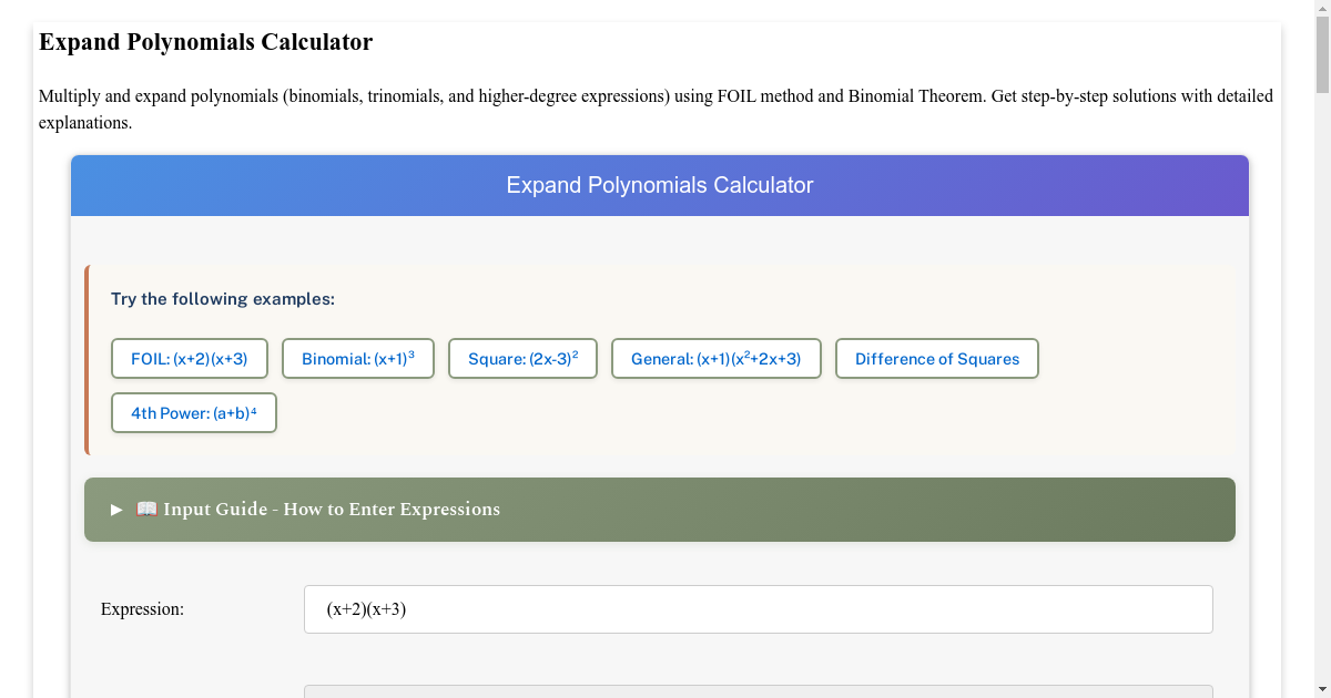 Expand Polynomials Calculator (FOIL) - Multiply and Expand Polynomial ...