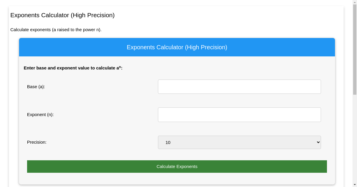 Exponents Calculator (High Precision)