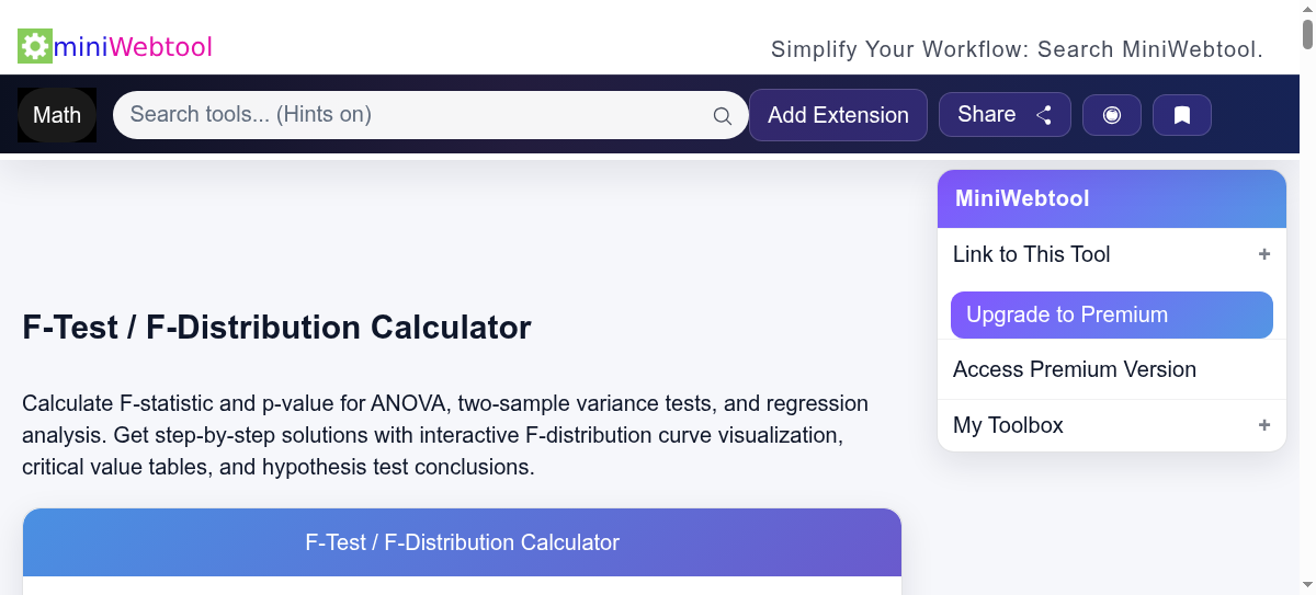F-Test / F-Distribution Calculator - F-Statistic, P-Value ...
