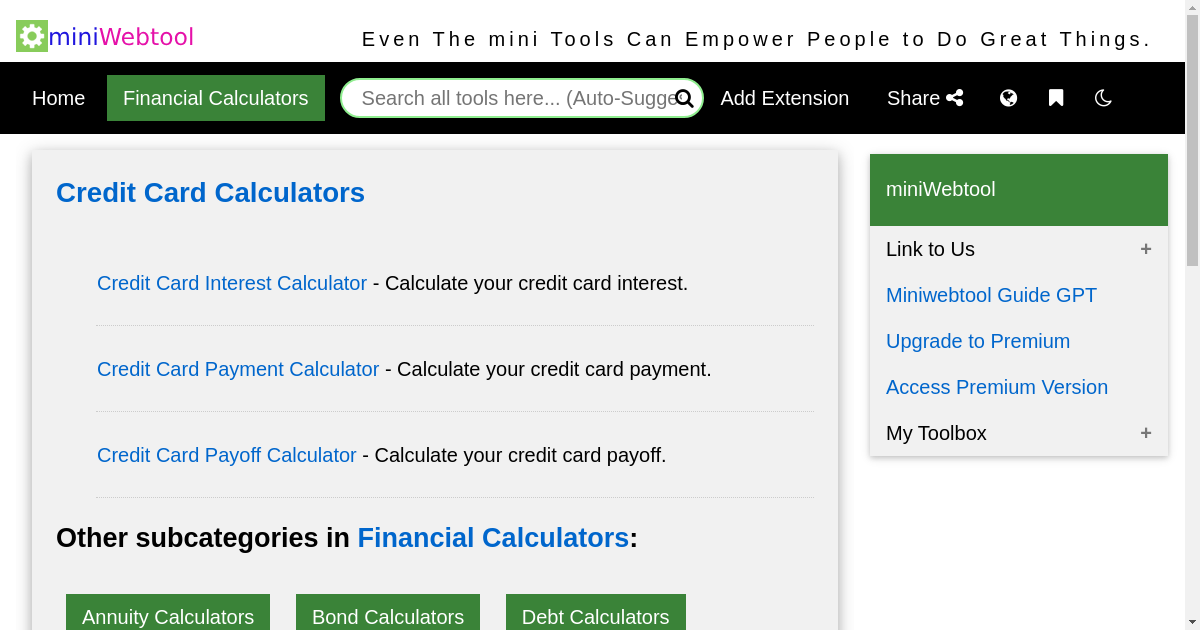 Online Tools and Calculators - Credit Card Calculators