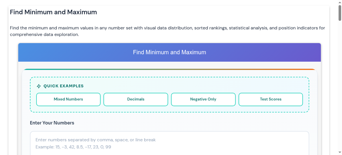 Find Minimum and Maximum Calculator - Identify Extremes in Number Sets