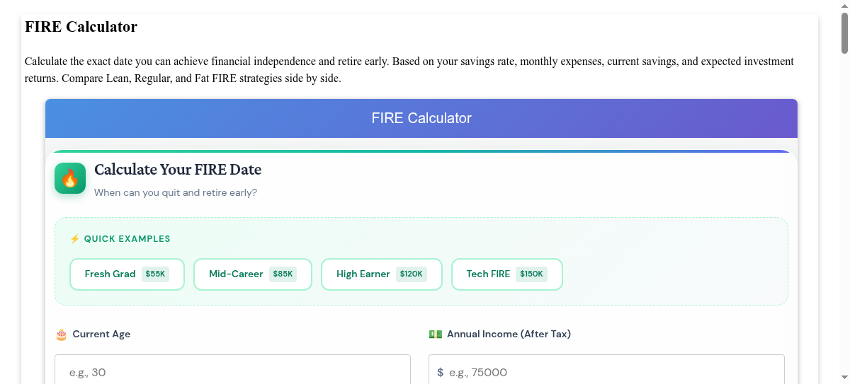 FIRE Calculator - Financial Independence, Retire Early | When Can You Quit?