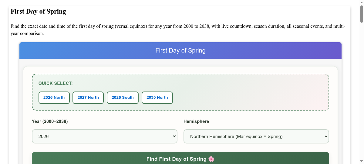 First Day of Spring - Vernal Equinox Date & Time Calculator