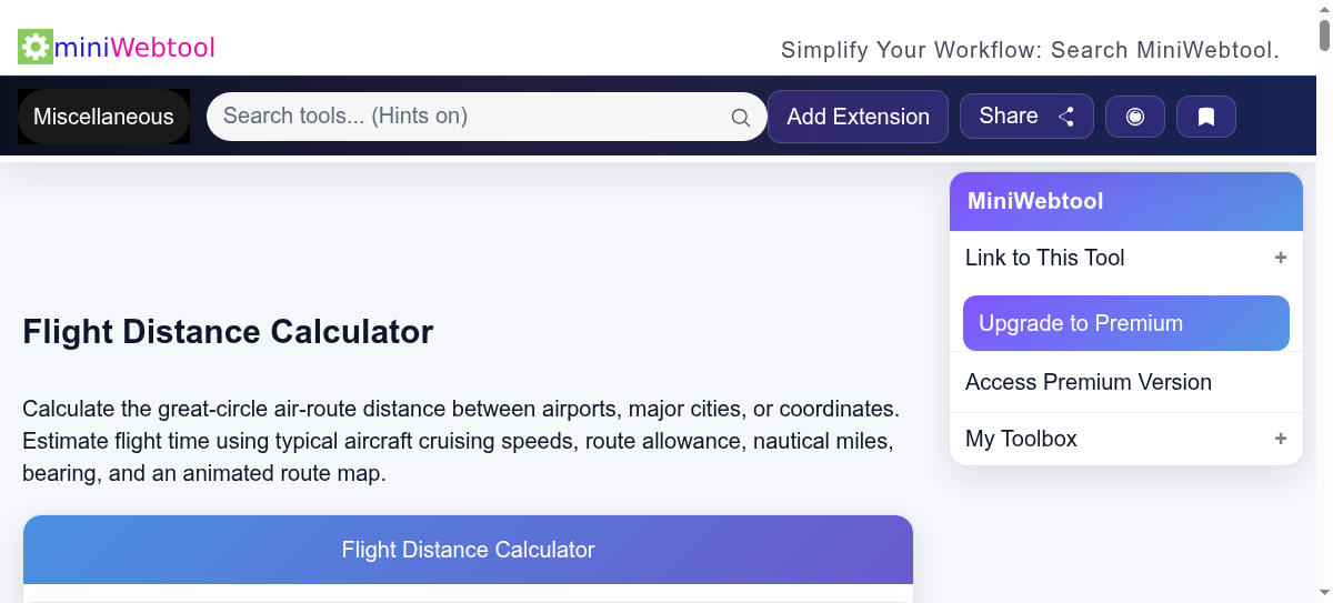 Flight Distance Calculator - Great-Circle Air Route Distance & Flight Time