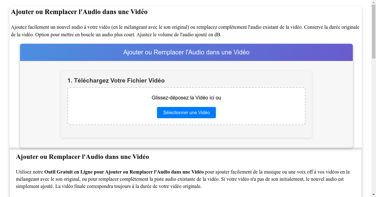 Ajouter ou Remplacer l'Audio dans une Vidéo - Outil en Ligne Gratuit ...