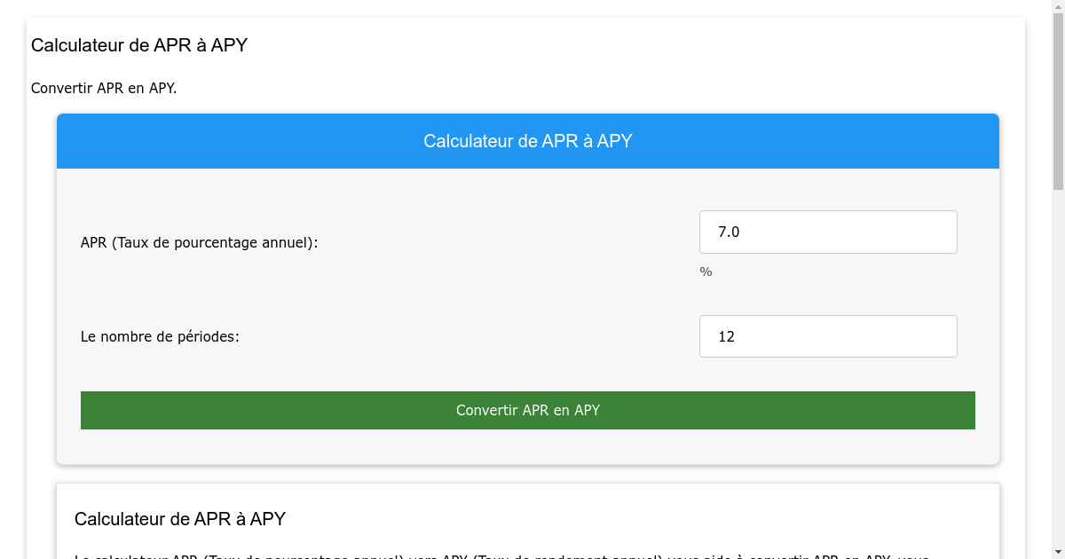 Calculateur de APR à APY - Convertir APR (Taux de pourcentage annuel) en APY (Taux de rendement ...