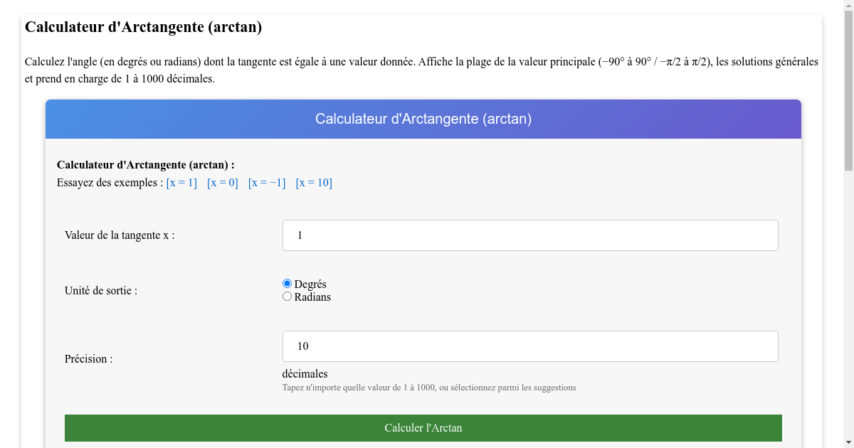 Calculateur d'Arctangente - Trouver la tangente inverse en degrés et ...