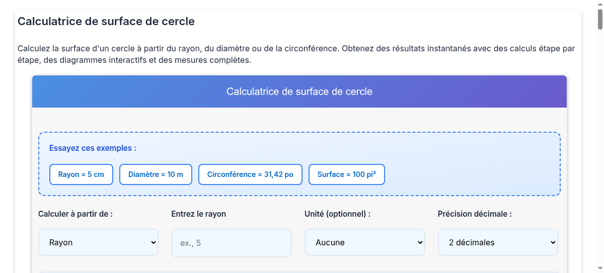 Calculatrice de surface de cercle - Calculer la surface, la ...