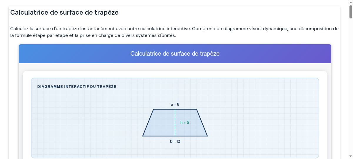 Calculatrice de surface de trapèze - Outil en ligne gratuit avec ...