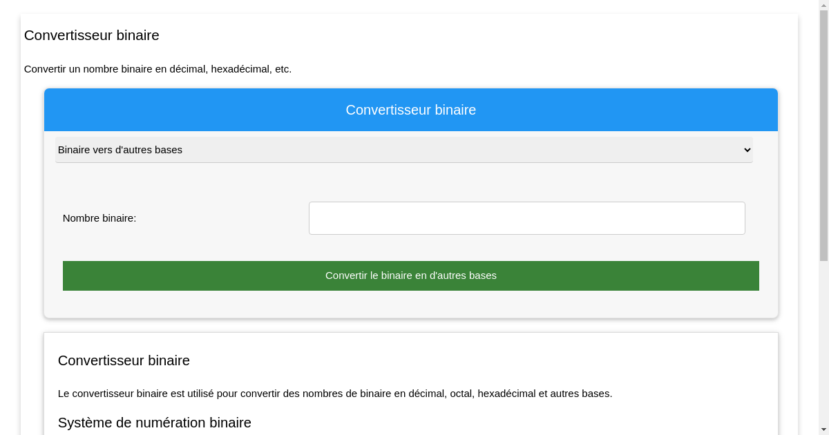 Convertisseur binaire - Convertir binaire en décimal, hexadécimal ...