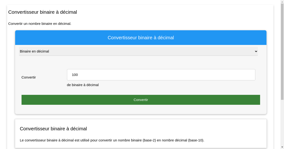 Convertisseur binaire à décimal | Outil de conversion binaire et décimale