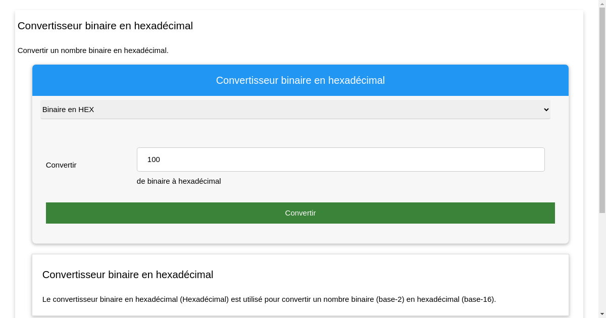 Convertisseur binaire en hexadécimal | Outil de conversion binaire et ...