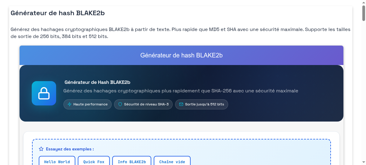 Générateur de Hash BLAKE2b en ligne