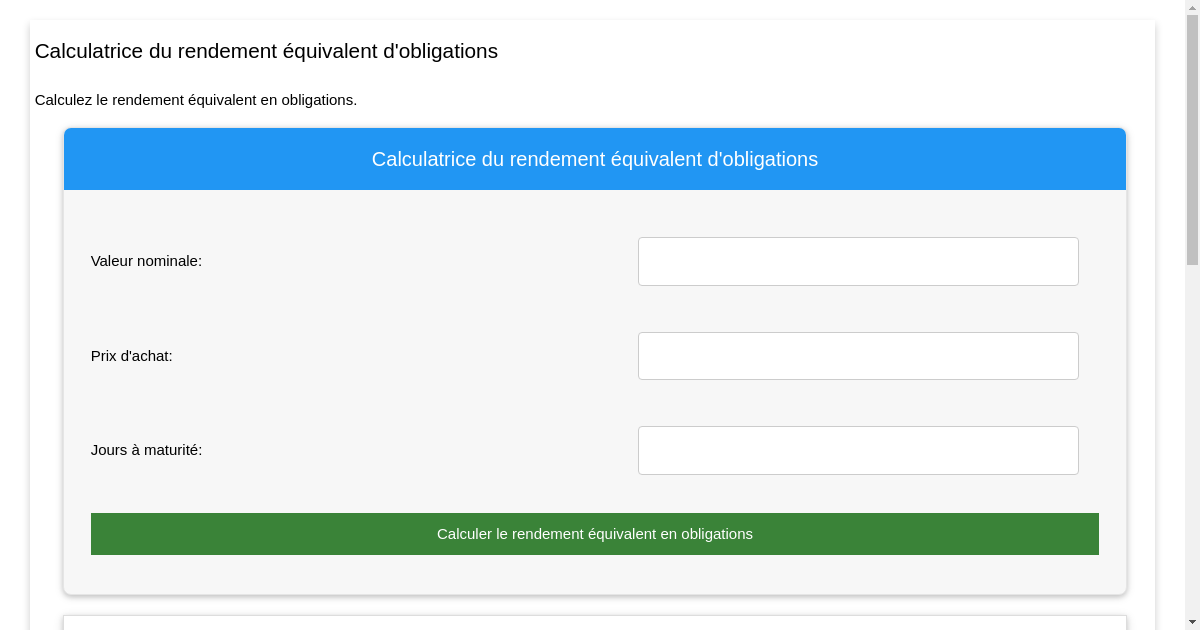Calculatrice du rendement équivalent d'obligations