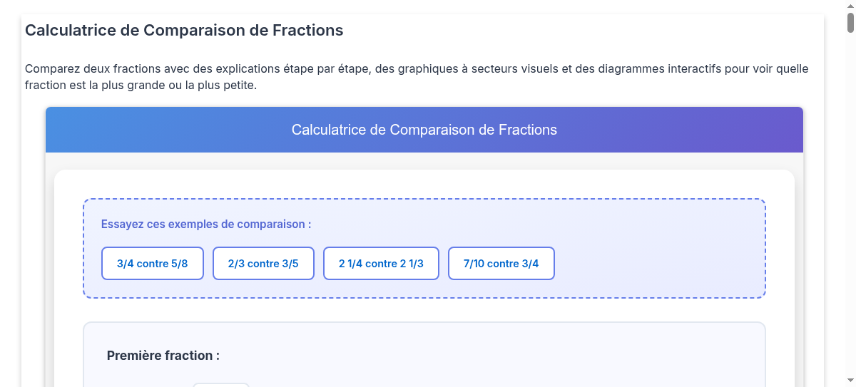 Calculatrice de Comparaison de Fractions - Comparez deux fractions ...