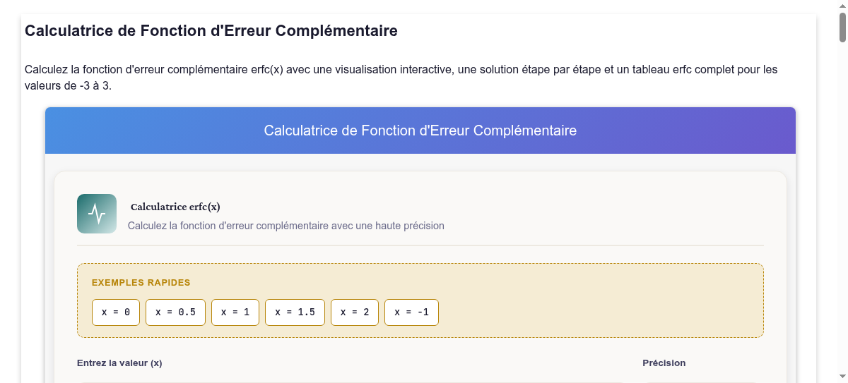 Calculatrice de Fonction d'Erreur Complémentaire - erfc(x) avec ...