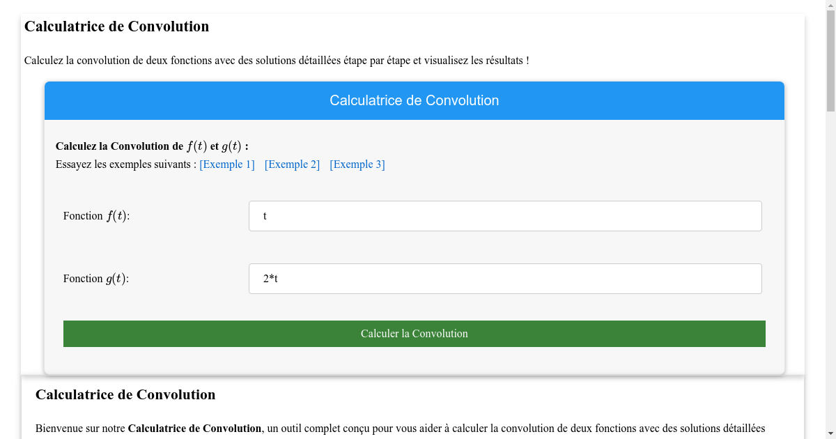 Calculatrice de Convolution avec Solutions Étape par Étape