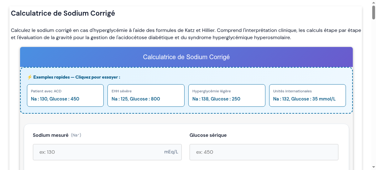 Calculatrice de Sodium Corrigé - Correction de la Natrémie pour l ...