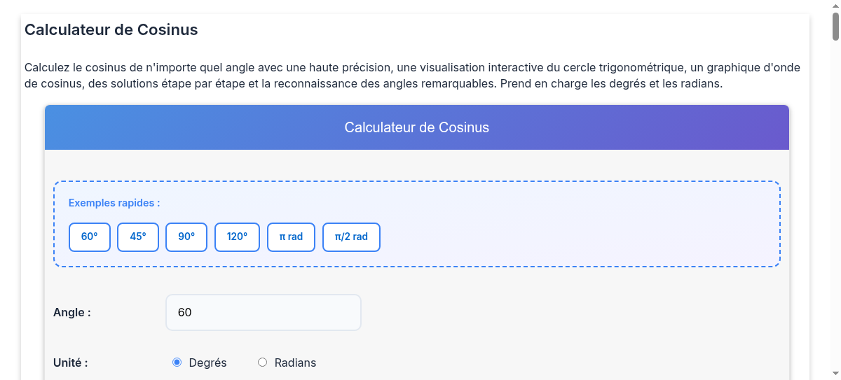 Calculateur de Cosinus - Calculez cos(x) avec des solutions étape par ...