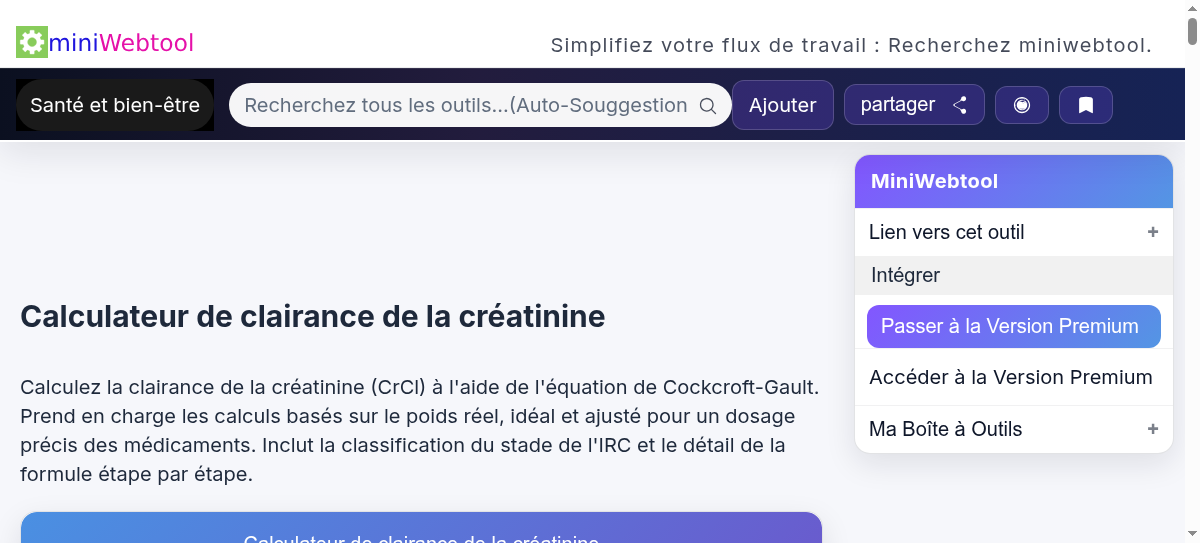 Calculateur de clairance de la créatinine - Équation de Cockcroft-Gault ...