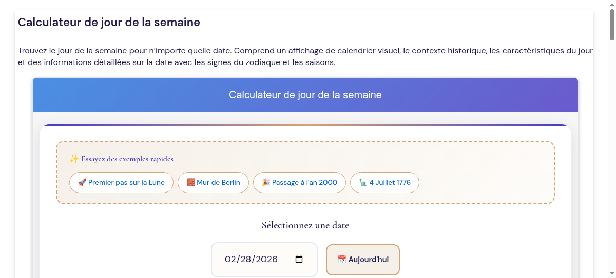 Calculateur de jour de la semaine - Trouvez quel jour tombe n’importe ...
