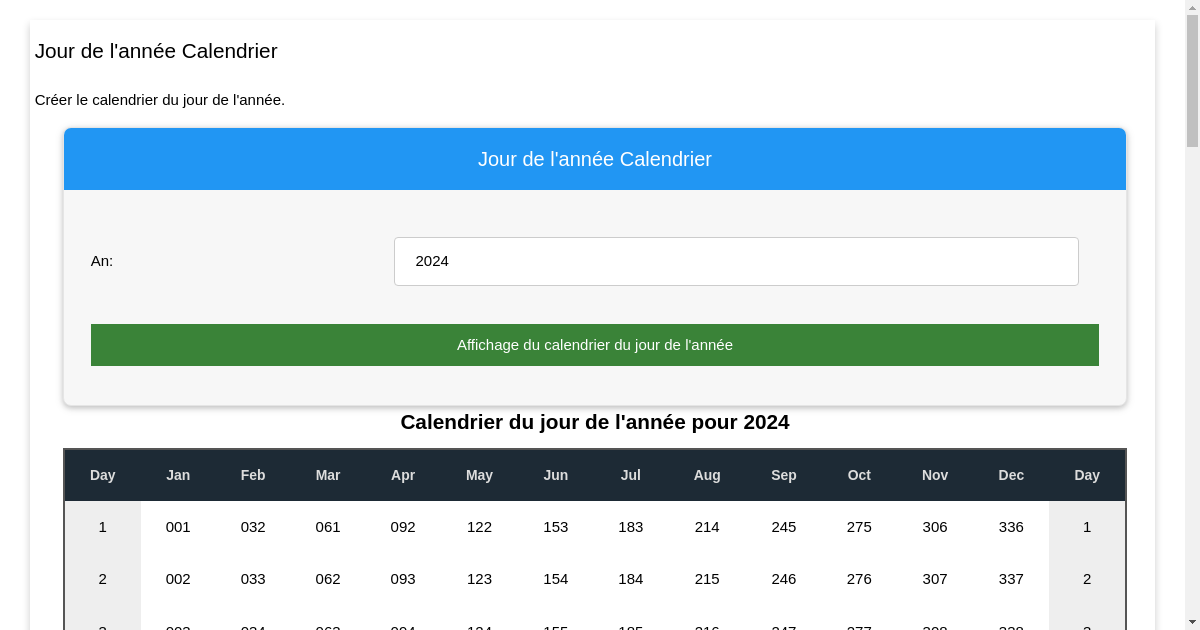 Calendrier de l'année avec 202