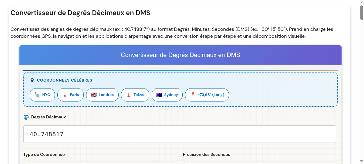 Convertisseur de Degrés Décimaux en DMS - Convertir Décimal en Degrés ...