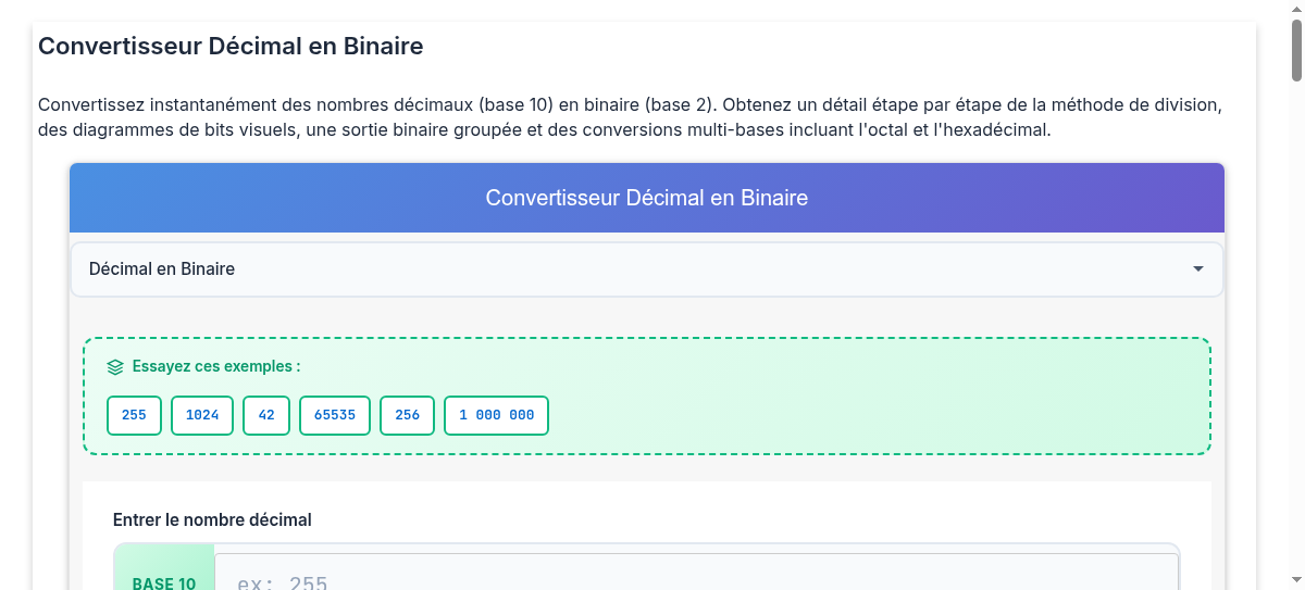 Convertisseur Décimal en Binaire - Convertir des Nombres Décimaux en ...