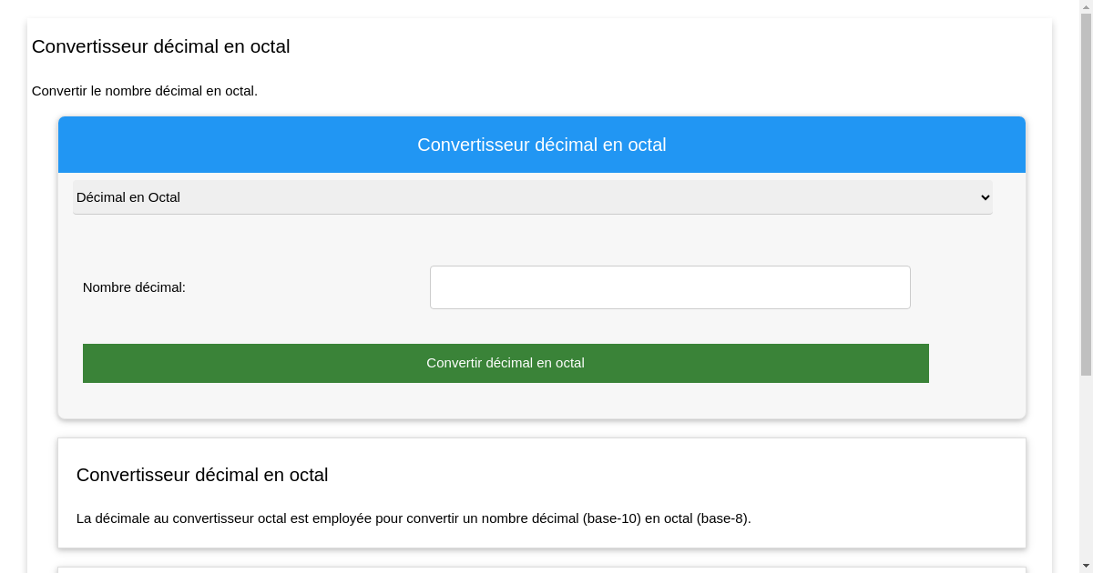 Convertisseur décimal en octal