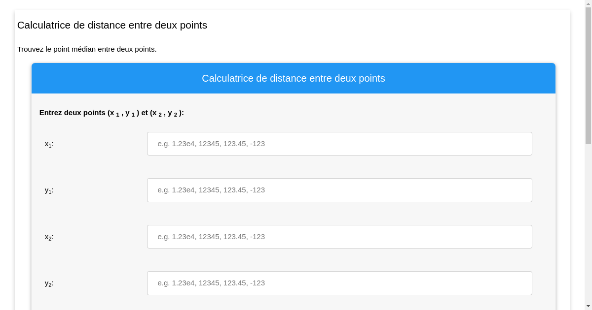 Calculatrice de distance entre deux points