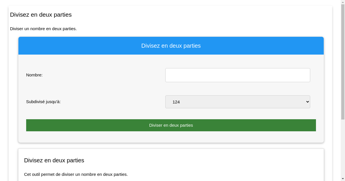 Divisez en deux parties - Divisez un nombre en deux parties.