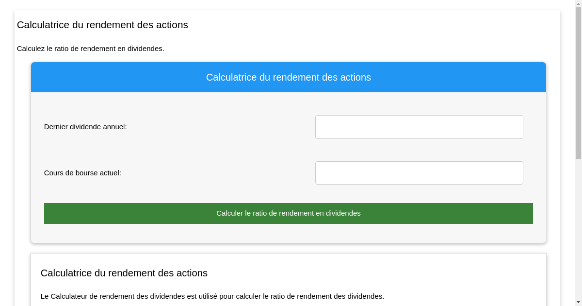 Calculatrice du rendement des actions - Calculer le rendement des actions