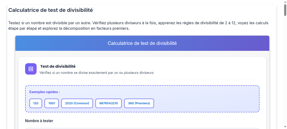 Calculatrice de test de divisibilité - Vérifier la divisibilité avec ...