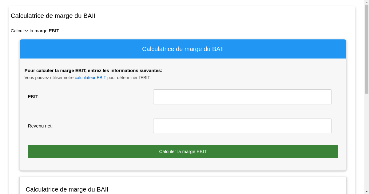 Calculatrice de marge du BAII - Calculatrice de marge du BAII