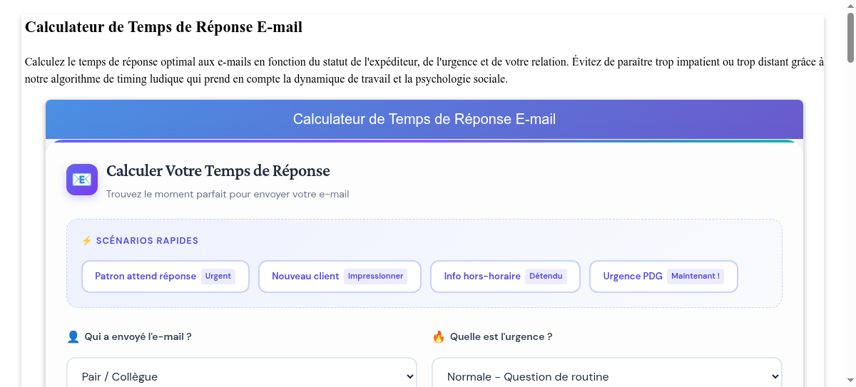 Calculateur de Temps de Réponse E-mail - Trouvez le moment idéal pour ...